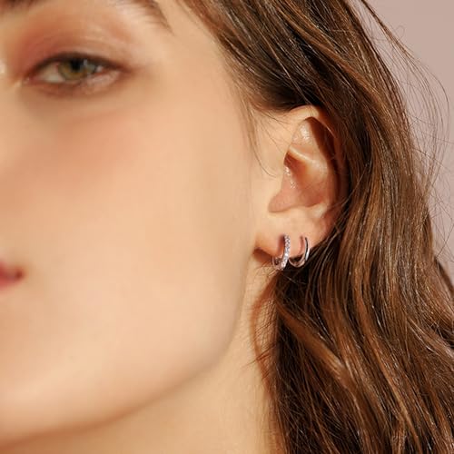3 Pairs Small Huggie Hoop Earrings Set White Gold Hypoallergenic Silver Huggie Hoops Earrings for Women