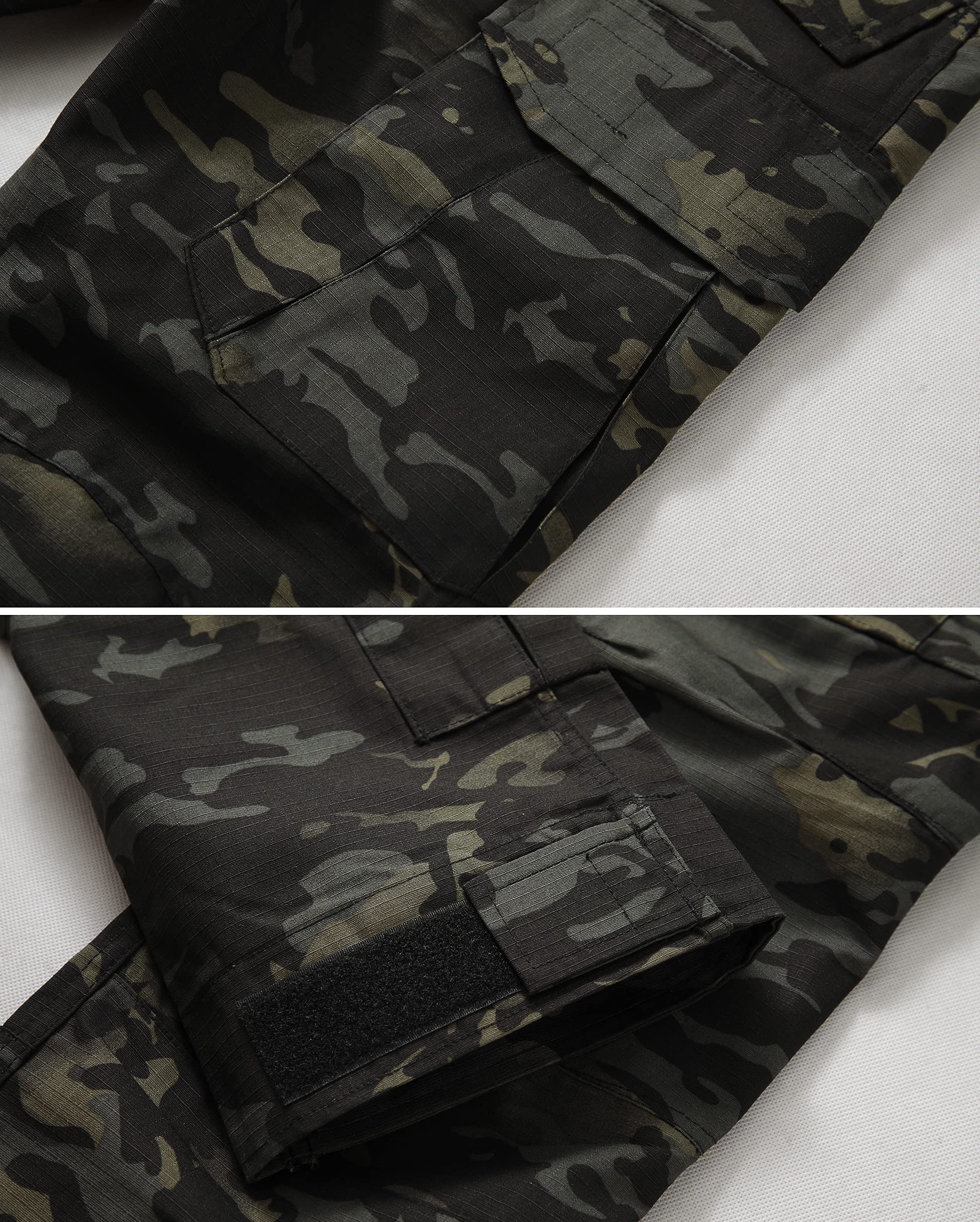 OCANXUE Men's Tactical Pants Camo Cargo Pants Ripstop Work Hiking Pants with 10 Pockets No Belt Size 38