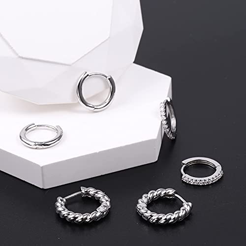 3 Pairs Small Huggie Hoop Earrings Set White Gold Hypoallergenic Silver Huggie Hoops Earrings for Women