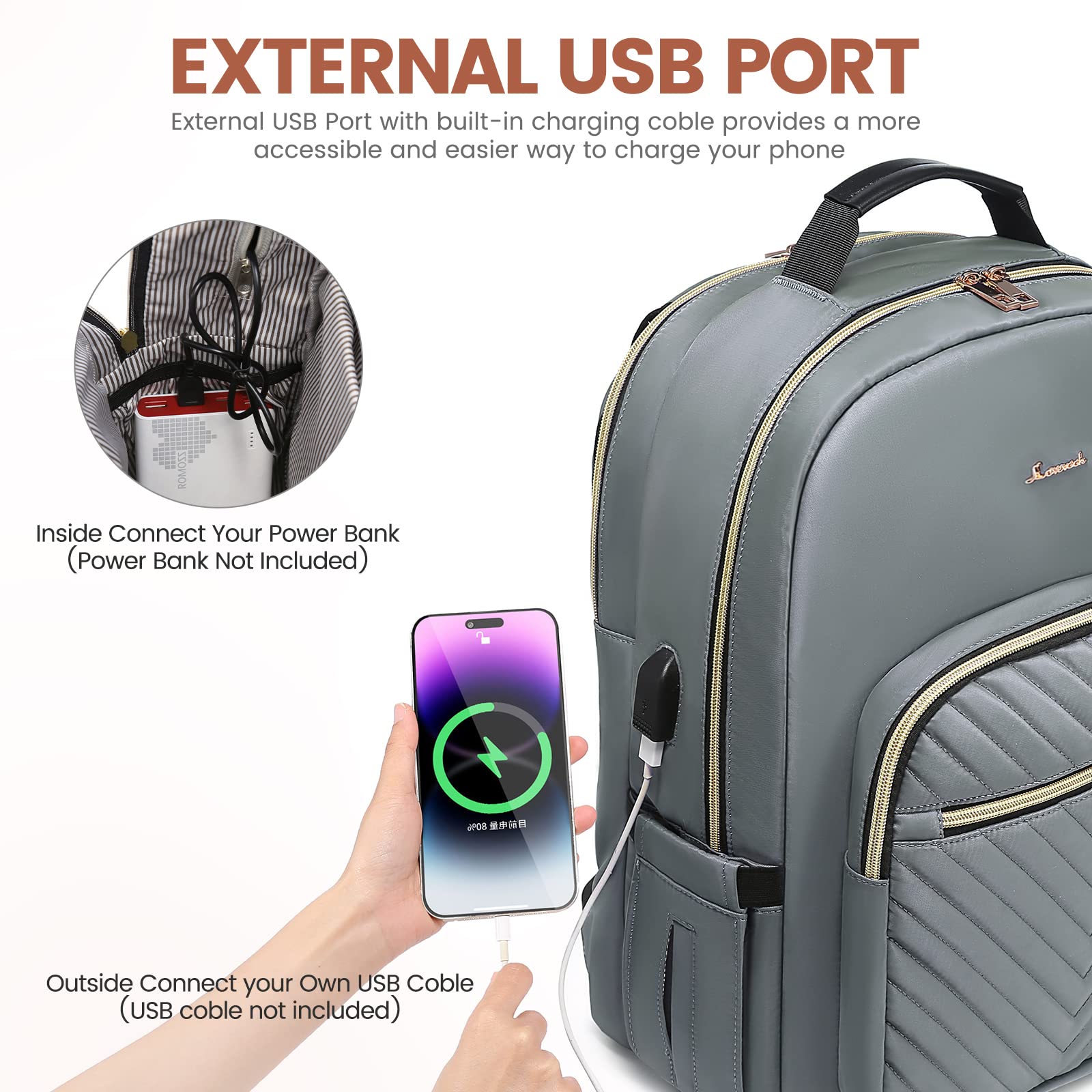 LOVEVOOK Laptop Backpack for Women 15.6 inch, Travel Backpack Purse,Professional Laptop Computer Bag,Waterproof Work Business College Teacher Bags Carry on Backpack with USB Port,Grey