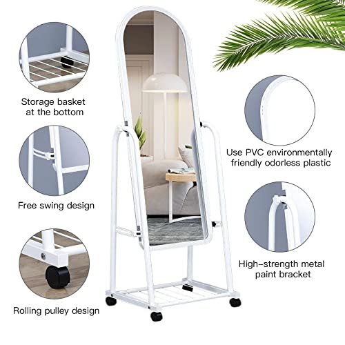Jexdar Full-Length Mirror with Bracket, 66"x17"Adjustable Stand Up Mirror on Wheels with Underneath Storage, Floor-Standing Make Up Vanity Mirror Dressing Mirror for Bedroom Bathroom Porch