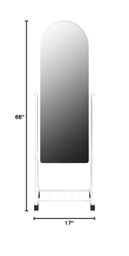 Jexdar Full-Length Mirror with Bracket, 66"x17"Adjustable Stand Up Mirror on Wheels with Underneath Storage, Floor-Standing Make Up Vanity Mirror Dressing Mirror for Bedroom Bathroom Porch