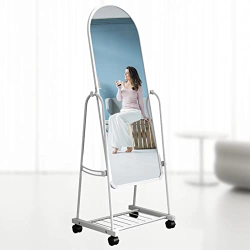 Jexdar Full-Length Mirror with Bracket, 66"x17"Adjustable Stand Up Mirror on Wheels with Underneath Storage, Floor-Standing Make Up Vanity Mirror Dressing Mirror for Bedroom Bathroom Porch