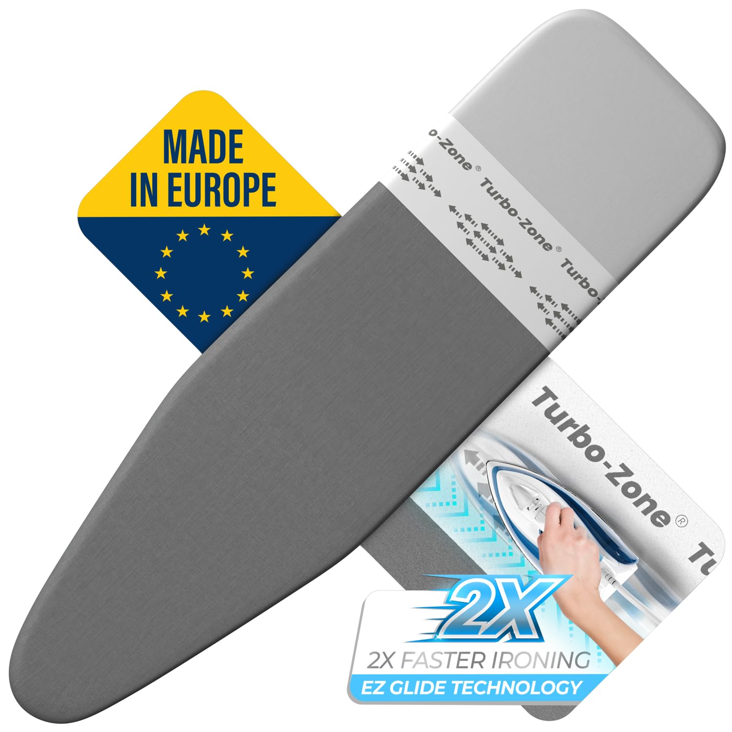 Bartnelli Ironing Board Cover and Pad, Made in Europe with New Patent Technology | 54x15 Iron Board Replacement Cover Featuring Park & Turbo Zone, Scorch Resistant 100% Cotton Thick Layered Top