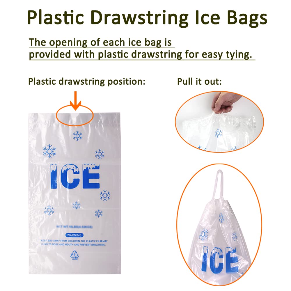 Belinlen 100 PACK 20 lb. Plastic Drawstring Ice Bags 14 x 28 Inch Heavy-Duty Ice Bags with Plastic Draw String (2.8mil Thickness)