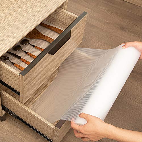 SinhRinh Shelf Liner, Non-Adhesive Drawer Liner, Double Sided Non-Slip Cabinet Liner 17.5IN x 10FT Cuttable and Washable for Kitchen, Shoe Rack and Refrigerator - Clear