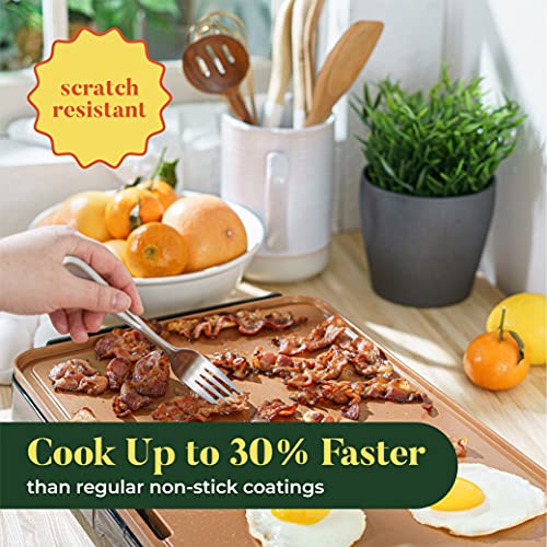 BELLA XL Electric Ceramic Titanium Griddle, Make 15 Eggs At Once, Healthy-Eco Non-stick Coating, Hassle-Free Clean Up, Large Submersible Cooking Surface, 12" x 22", Copper/Black