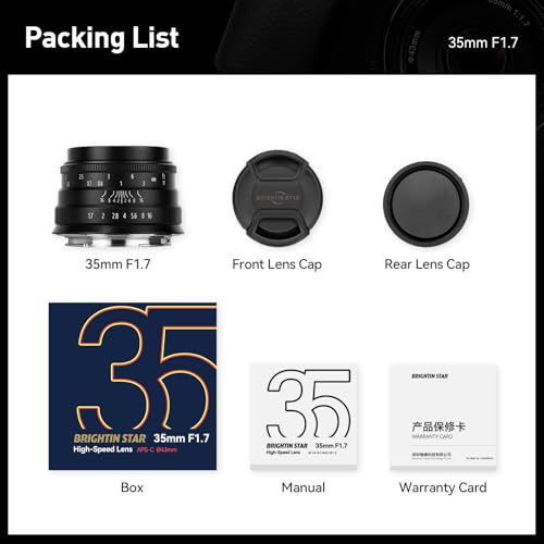 Brightin Star 35mm F1.7 Wide-Angle Manual Focus Prime Lens for Panasonic Olympus Micro 4/3 Mirrorless Cameras, MFT APS-C Large Aperture, Fit for LUMIX G7, G7KS, GX85, GX9, G95, GH5, GH6, G100, G9