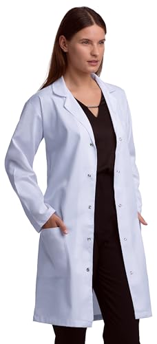 Lab Coat Professional for Men Women Snap Closure Full Length Poly Cotton 40 Inch (White, M)