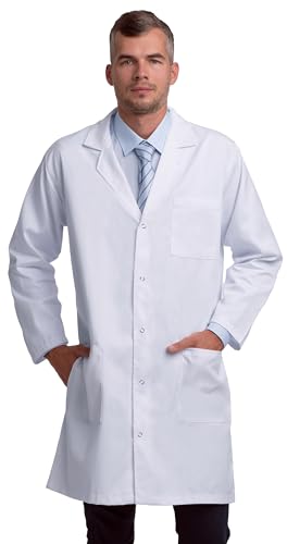 Lab Coat Professional for Men Women Snap Closure Full Length Poly Cotton 40 Inch (White, M)