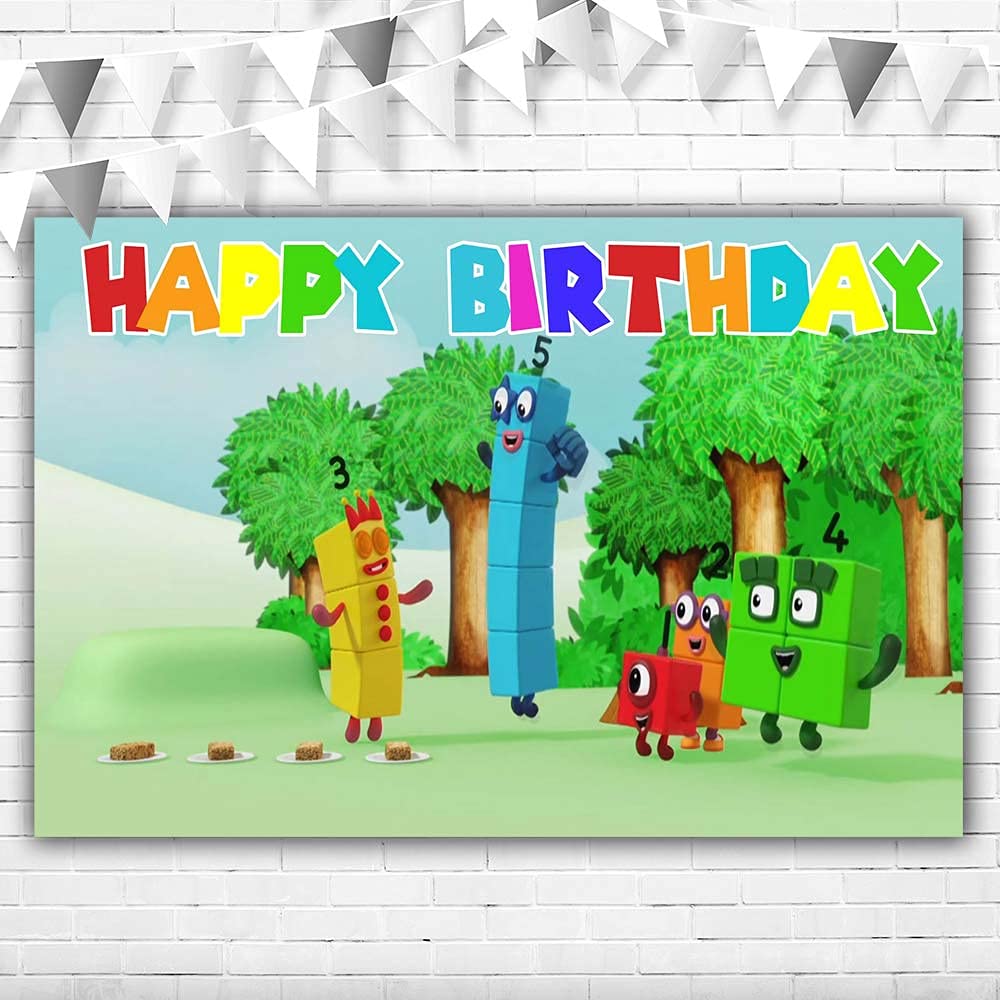 YouRan Numberblocks Birthday Backdrop 5x3ft Colorful Numberlocks Background Happy Birthday for Boys and Girls Vinyl Numberblocks Party Decorations Banner
