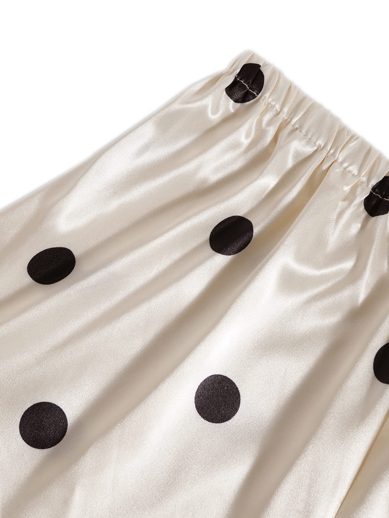LYANER Women's Polka Dots Silky Satin Pajamas Short Sleeve Top with Shorts Sleepwear PJ Set Beige Small