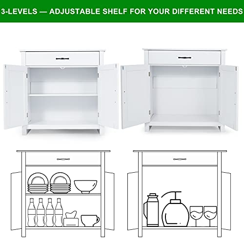 AVAWING Kitchen Sideboard Buffet Cabinet, Modern Farmhouse Kitchen Storage Cabinet with Drawer and Adjustable Shelf, Coffee Bar Cabinet for Kitchen, Dining Room, Bathroom, Entryway, White