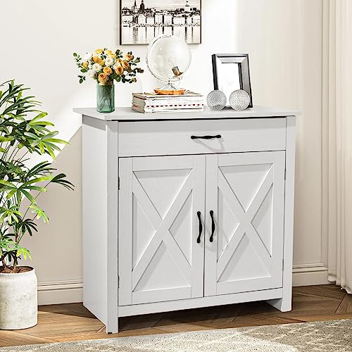 AVAWING Kitchen Sideboard Buffet Cabinet, Modern Farmhouse Kitchen Storage Cabinet with Drawer and Adjustable Shelf, Coffee Bar Cabinet for Kitchen, Dining Room, Bathroom, Entryway, White