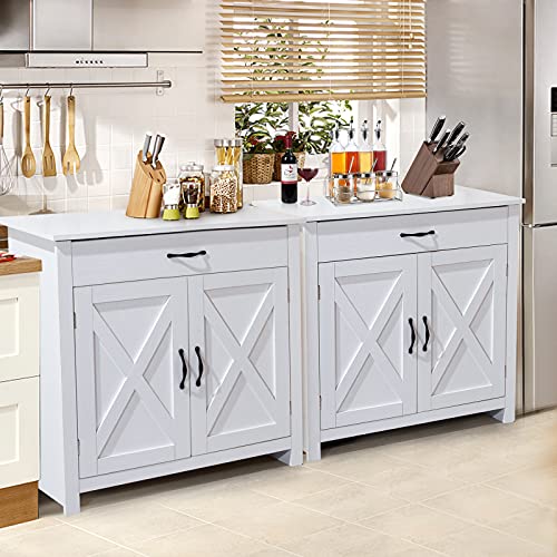 AVAWING Kitchen Sideboard Buffet Cabinet, Modern Farmhouse Kitchen Storage Cabinet with Drawer and Adjustable Shelf, Coffee Bar Cabinet for Kitchen, Dining Room, Bathroom, Entryway, White