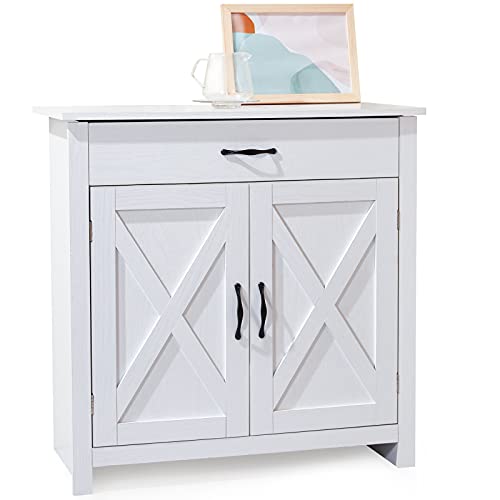 AVAWING Kitchen Sideboard Buffet Cabinet, Modern Farmhouse Kitchen Storage Cabinet with Drawer and Adjustable Shelf, Coffee Bar Cabinet for Kitchen, Dining Room, Bathroom, Entryway, White