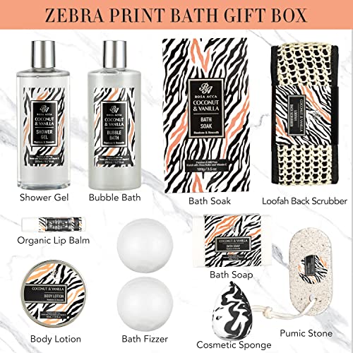 Rosa Acca Bath and Body Gift Spa Gift Set 20 Pcs Set Vanilla Coconut Zebra Spa Kit, Spa Bath Set for Women Gift with Body Lotion,Slipper,Pumic Stone,Soap & More for Christmas Holiday Thanksgiving Day