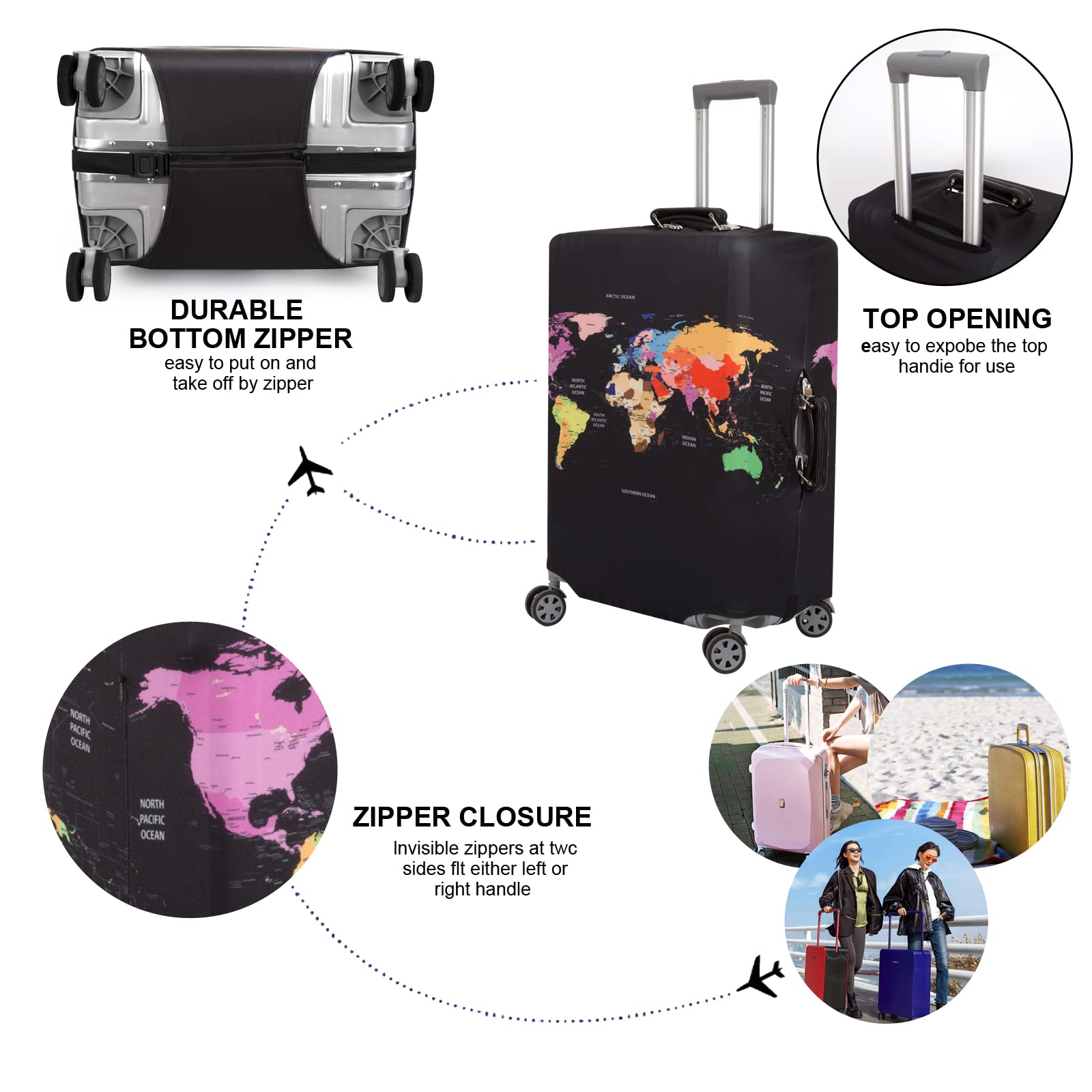 MosaiRudo Thicker Luggage Cover Elastic Suitcase Cover Protector Fits 18-32 Inch Suitcase Travel Accessories (World Map, S)