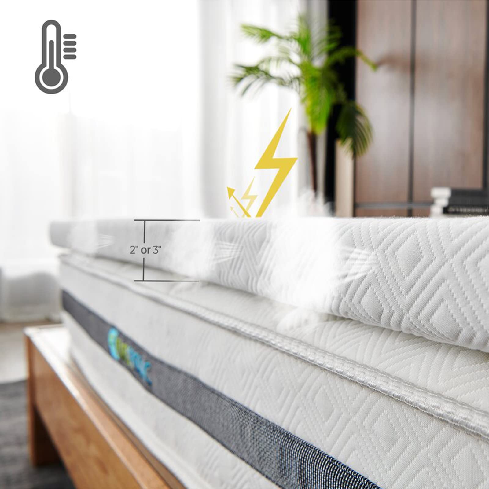 FlexPedic 2 Inch Memory Foam Mattress Topper Queen Size, Pain Relief High-Density Extra Firm Bed Topper, Gel & Bamboo Charcoal Infused Cooling Pad with Skin-Friendly Cover, CertiPUR-US Certified