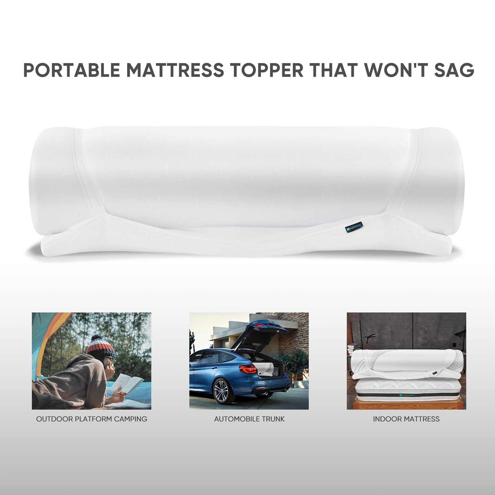 FlexPedic 2 Inch Memory Foam Mattress Topper Queen Size, Pain Relief High-Density Extra Firm Bed Topper, Gel & Bamboo Charcoal Infused Cooling Pad with Skin-Friendly Cover, CertiPUR-US Certified