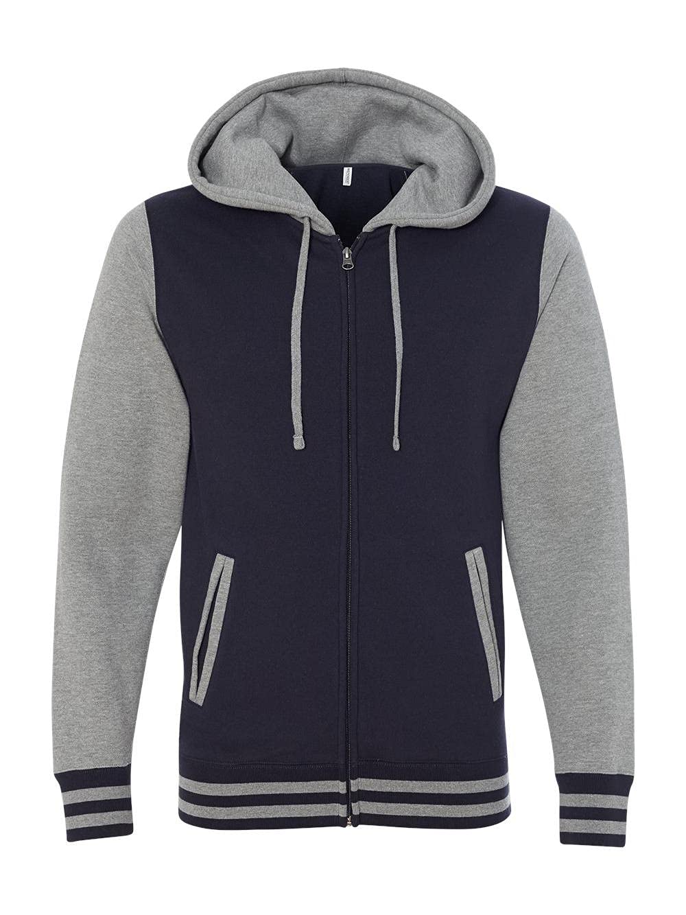 Independent Trading Co. - Heavyweight Varsity Full-Zip Hooded Sweatshirt - IND45UVZ - S - Classic Navy/Gunmetal Heather