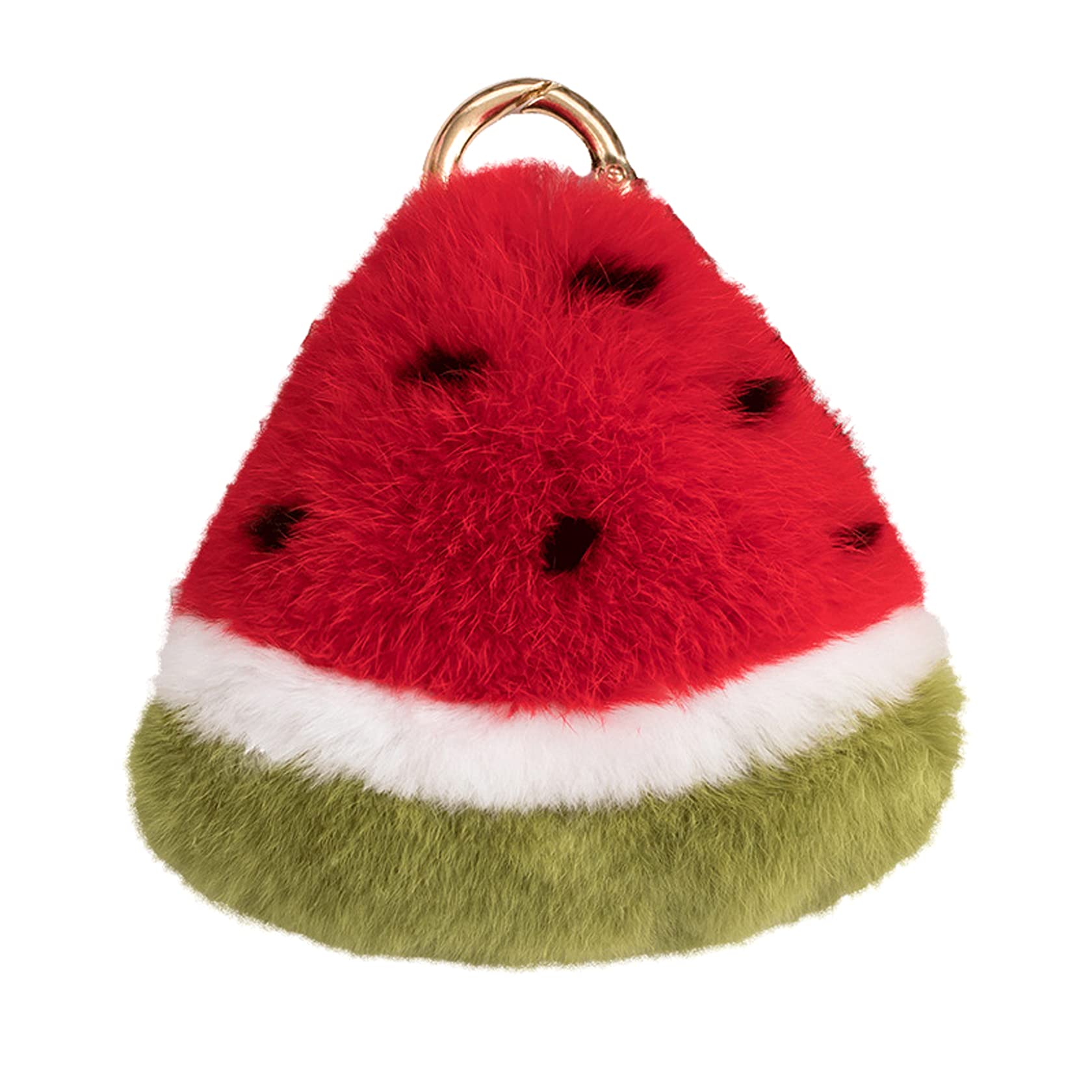 URSFUR Soft Fur Keychain Cute Rabbit Ball Pom Pendant Plush Doll Key Chain Ring Car Bag Charm for Women Girls Watermelon