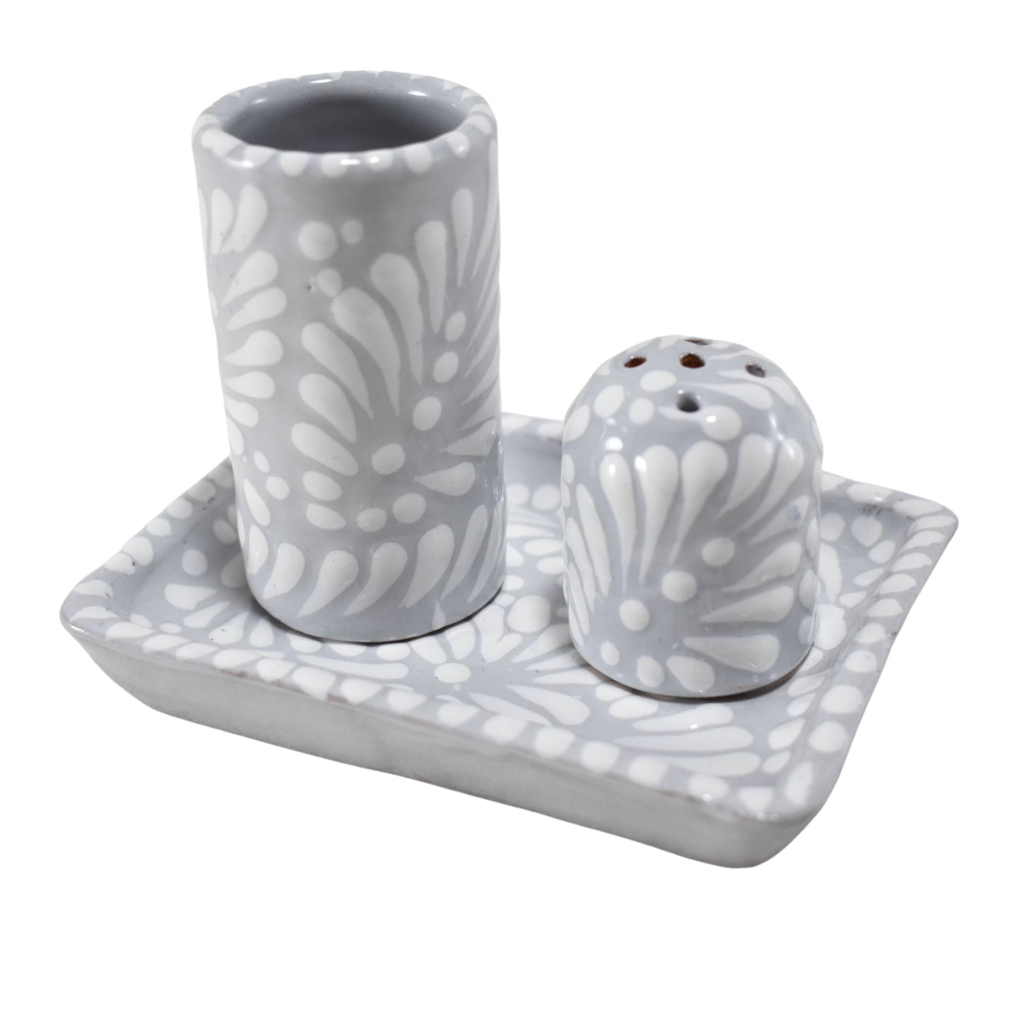 MAREY Tequilero Glass | Horse & Salt Set | Traditional Poblan Talavera Ceramic | Mixer | Handmade (Grey, Standard)