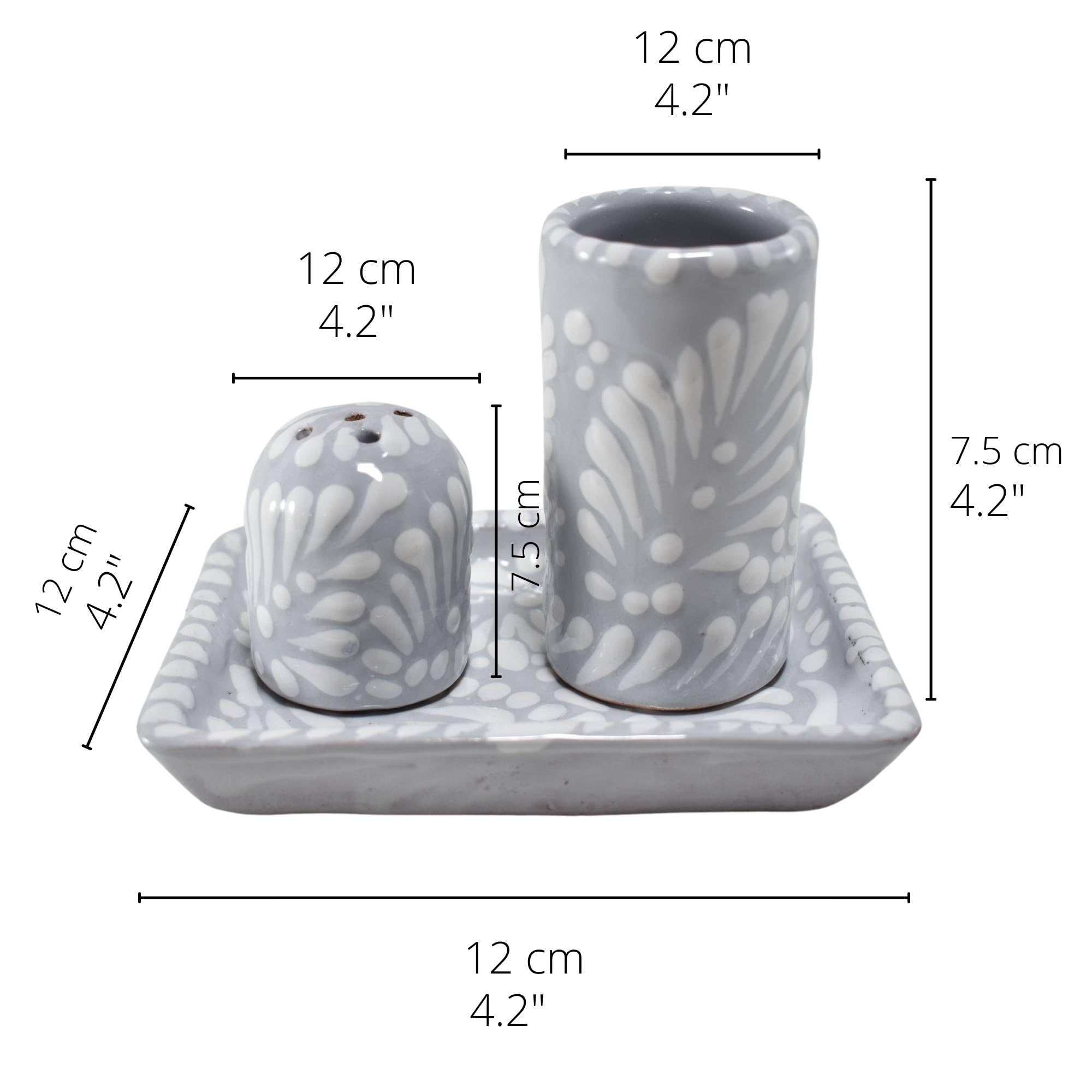 MAREY Tequilero Glass | Horse & Salt Set | Traditional Poblan Talavera Ceramic | Mixer | Handmade (Grey, Standard)