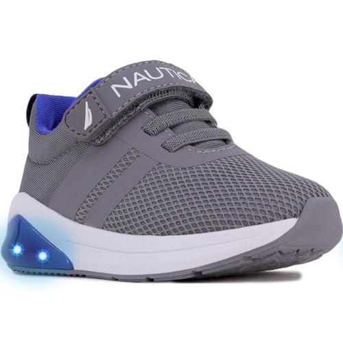 Nautica Kids Light Up Flashing Sneaker Athletic Strap Running Shoes Boy Girl Toddler Little Kid -Towhee Buoy Lights-Grey Cobalt Size-12