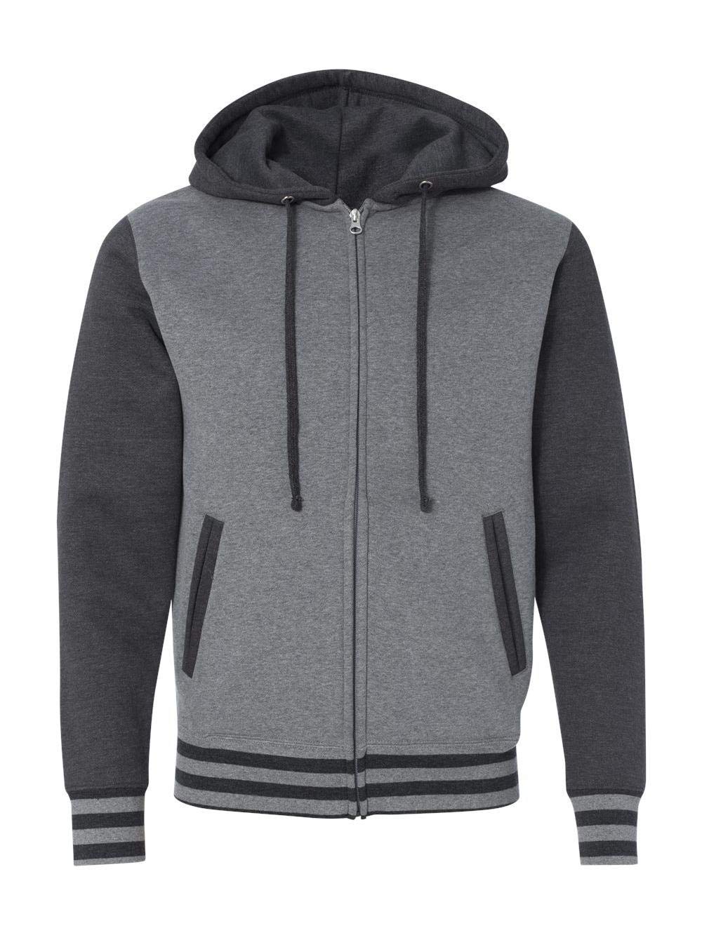 Independent Trading Co. - Heavyweight Varsity Full-Zip Hooded Sweatshirt - IND45UVZ - XL - Gunmetal Heather/Charcoal Heather