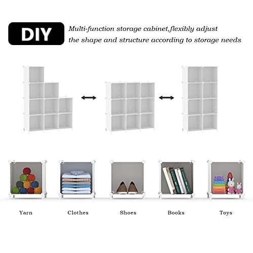 AWTATOS Cube Storage Organizer Modular Storage Cubes Bookshelf Stackable Closet Storage Shelves DIY Plastic 9 Cube Organizer Shelving, Ideal Storage Solution for Bedroom, Home Office, White