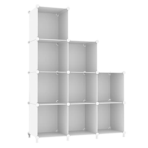 AWTATOS Cube Storage Organizer Modular Storage Cubes Bookshelf Stackable Closet Storage Shelves DIY Plastic 9 Cube Organizer Shelving, Ideal Storage Solution for Bedroom, Home Office, White