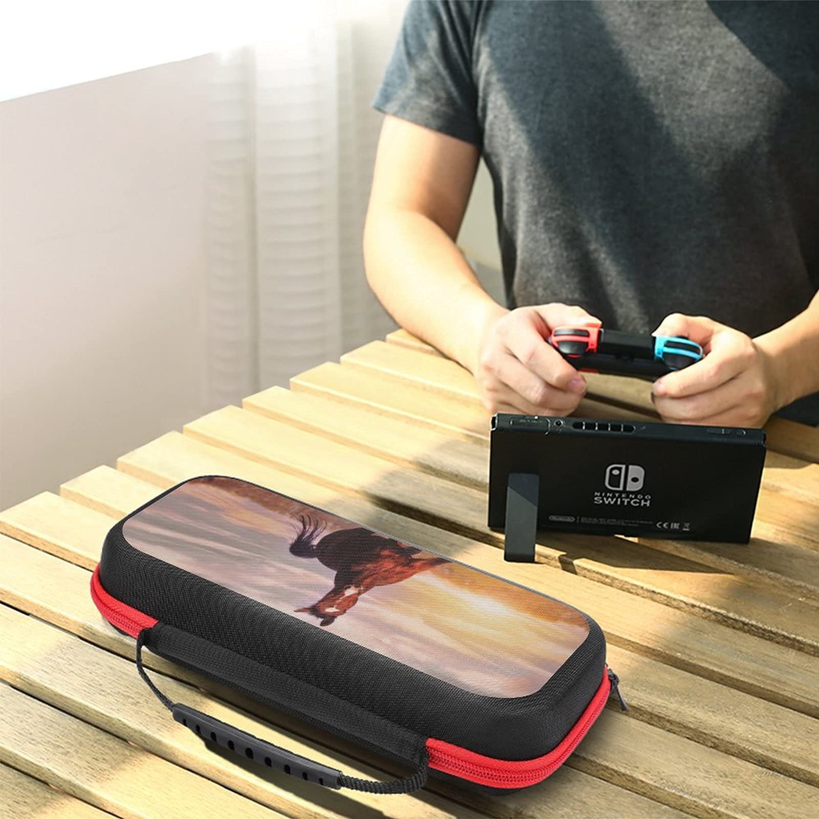 Horse Running on Grass Travel Carrying Case Tote Bag For Nintendo Switch Accessories Holds 20 Game Card Bag