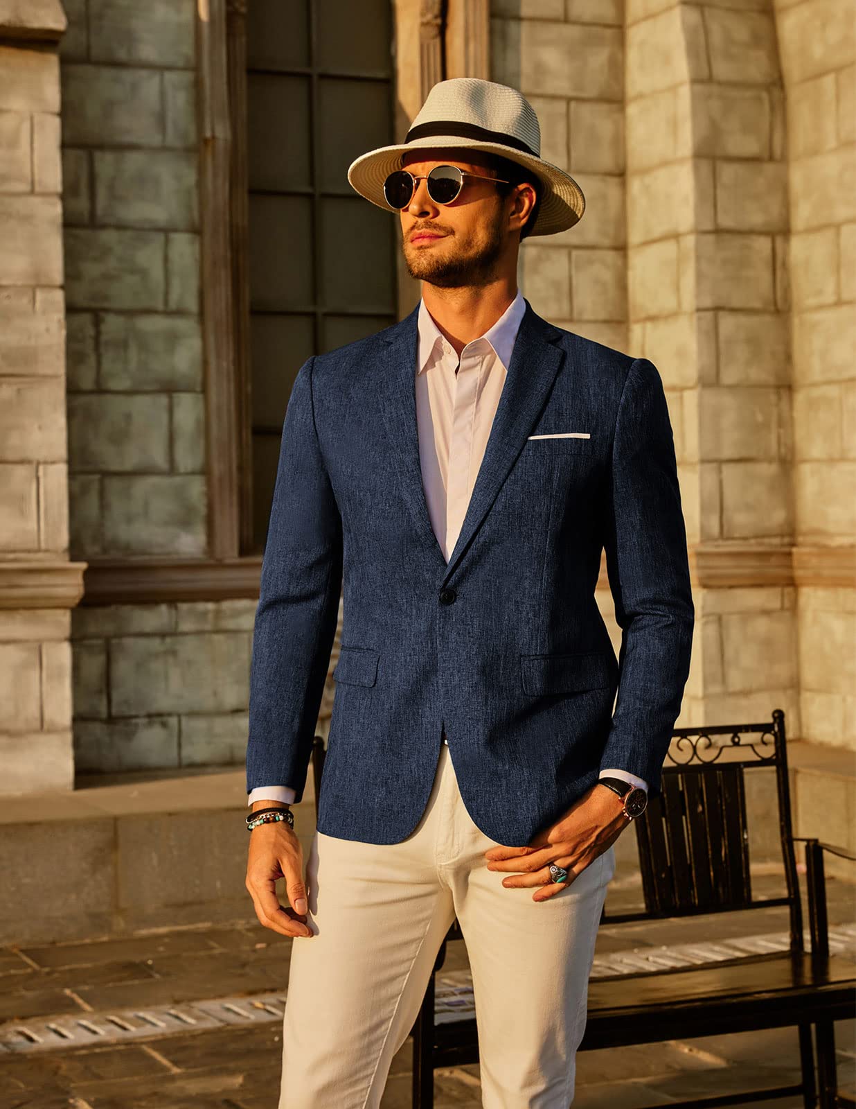 Men's Tailored Casual Blazer Slim Fit One Button Business Sport Coat Navy L