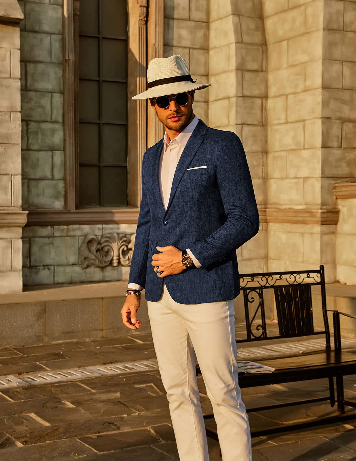 Men's Tailored Casual Blazer Slim Fit One Button Business Sport Coat Navy L