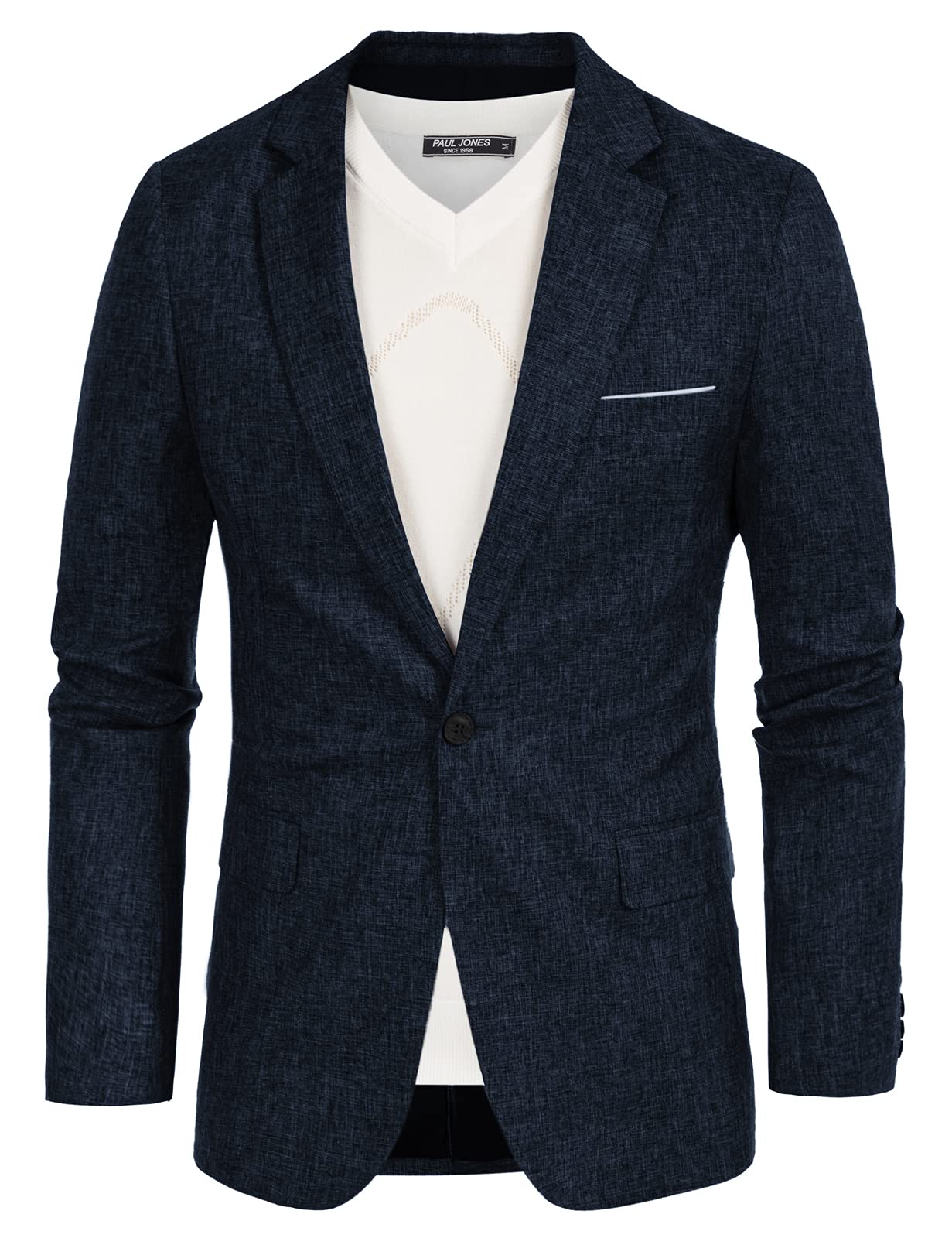 Men's Tailored Casual Blazer Slim Fit One Button Business Sport Coat Navy L