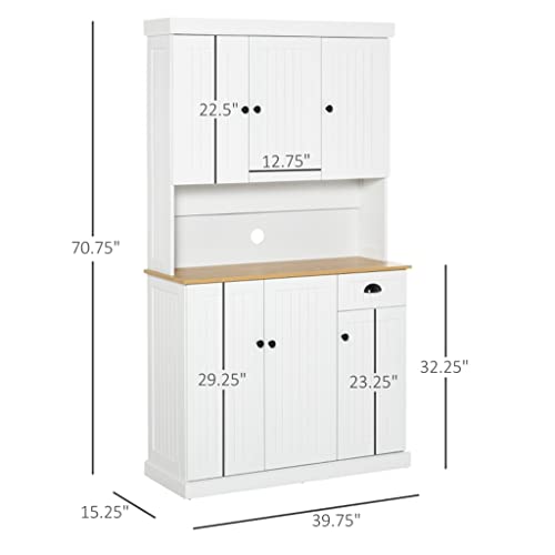 SEASD White Storage Cabinet 71" Kitchen Sideboard Self-Service Kitchen Pantry with Microwave Stand with Drawers