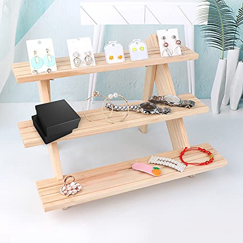 EKDJKK 3 Tier Wooden Cupcake Stand, Earring Display Stands for Selling, Desktop Ladder Plant Stand, Rustic Retail Display Riser Jewelry Holder Stand for Cupcakes, Desserts, Brooch, Bracelet, Tabletop