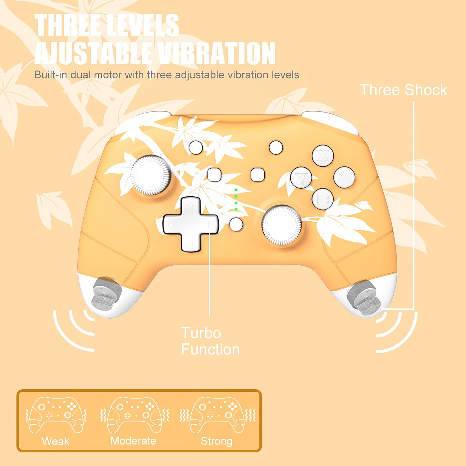 Mytrix Wireless Controller Compatible with Nintendo Switch/Lite/OLED, Cute Wireless Pro Controllers Gamepad with Wake-Up, Headphone Jack, Auto-Fire Turbo, Motion, Vibration, Maple Leaf Orange