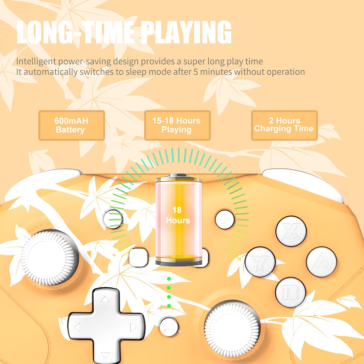 Mytrix Wireless Controller Compatible with Nintendo Switch/Lite/OLED, Cute Wireless Pro Controllers Gamepad with Wake-Up, Headphone Jack, Auto-Fire Turbo, Motion, Vibration, Maple Leaf Orange