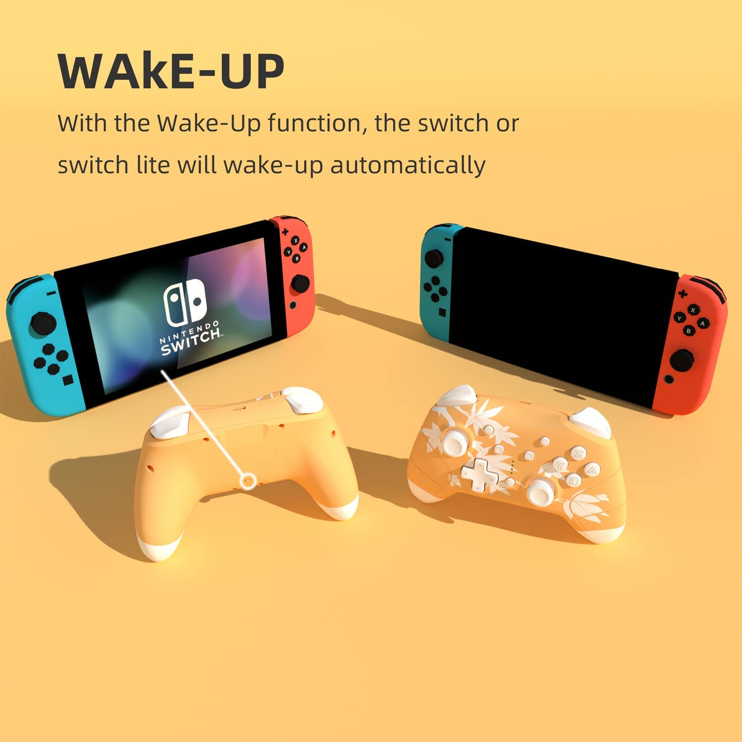 Mytrix Wireless Controller Compatible with Nintendo Switch/Lite/OLED, Cute Wireless Pro Controllers Gamepad with Wake-Up, Headphone Jack, Auto-Fire Turbo, Motion, Vibration, Maple Leaf Orange