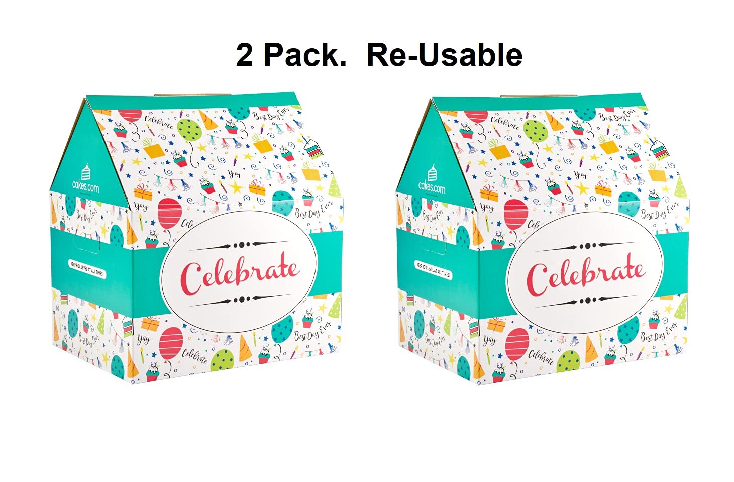 Oasis Supply, Reusable Party Cake Holder || Decorated Bakery Transportation Box || Cake Carrier - Holds Quarter Sheet Cakes, 2 Pack