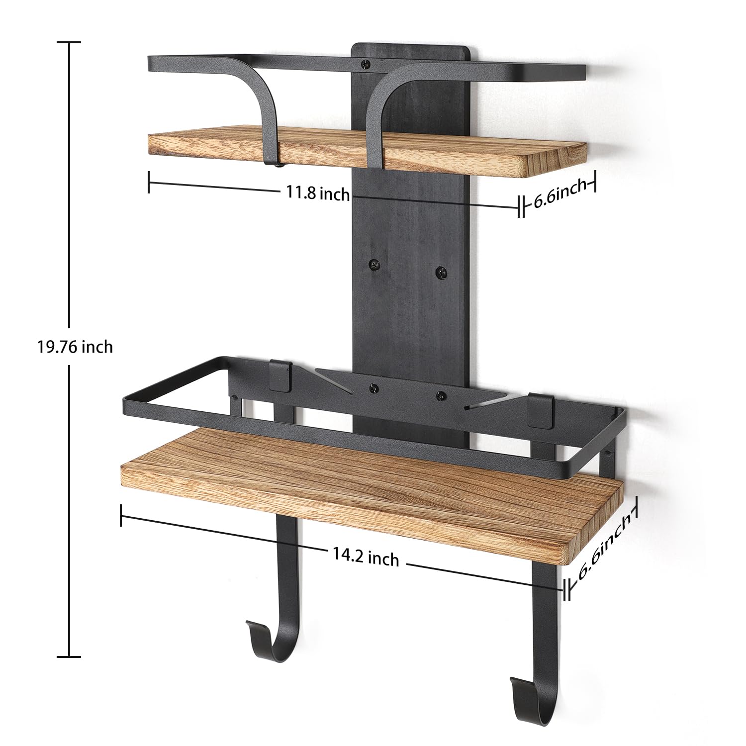 VINAEMO Ironing Board Hanger Wall Mount, 2-Layer Iron and Ironing Board Holder, Laundry Room Shelves Solid Wood with Removable Hooks Home Organization and Storage