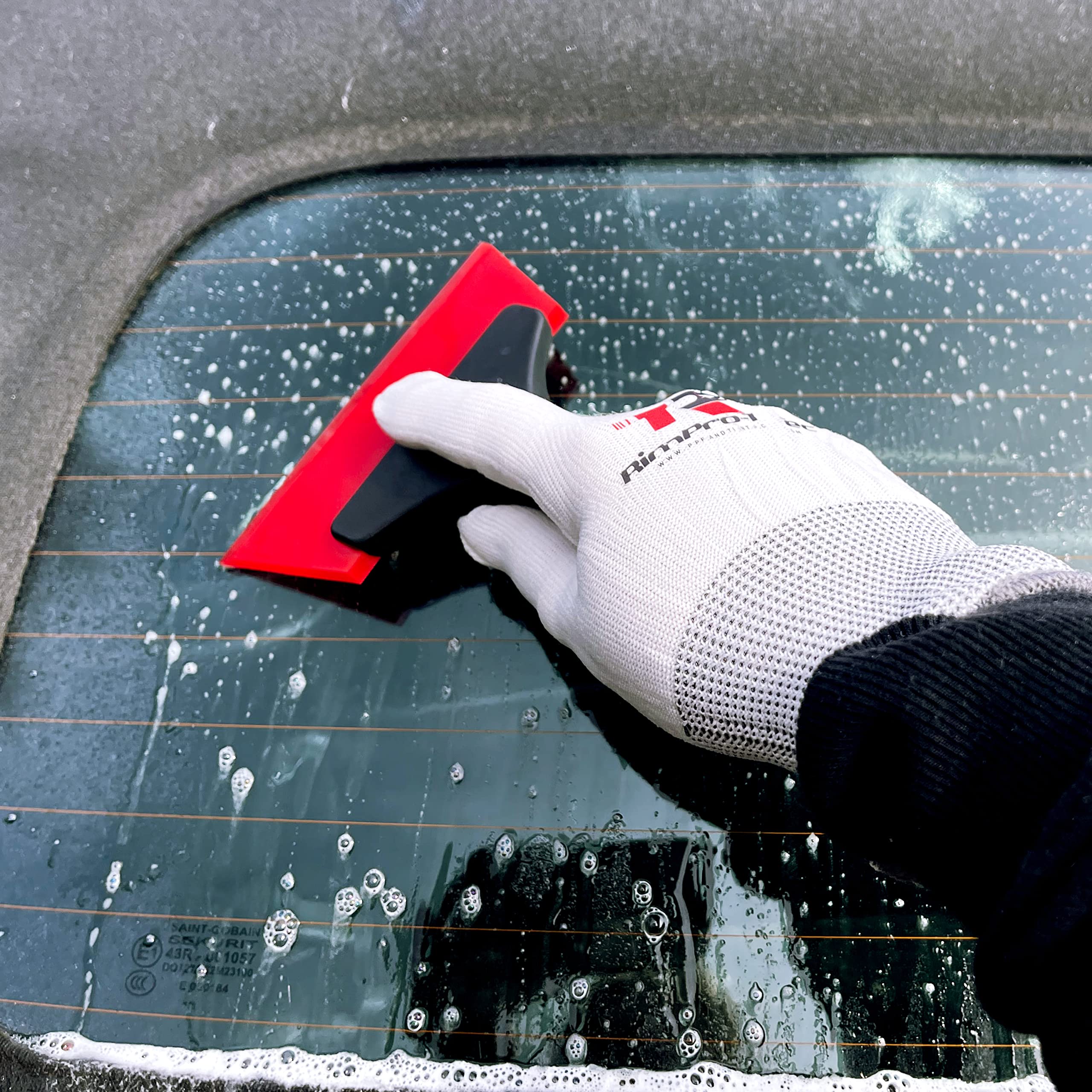 RimPro-Tec Squeegee for Window Cleaning - Car Squeegee for Drying - Mirror Cleaner Water Scraper Tool - Heavy Duty Silicone Red and Black Rubber Cleaning Squeegee - Window and Surface Cleaner Scraper