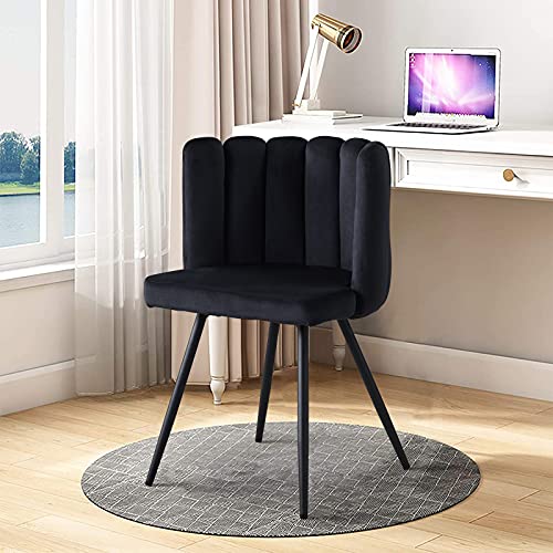 TUKAILAi Cute Petal Dining Chair, Modern Velvet Accent Chair with Shell Shaped Backrest, Thick Padded Seat and Black Metal Legs, Leisure Tub Chair for Kitchen Bedroom Living Room (Black)