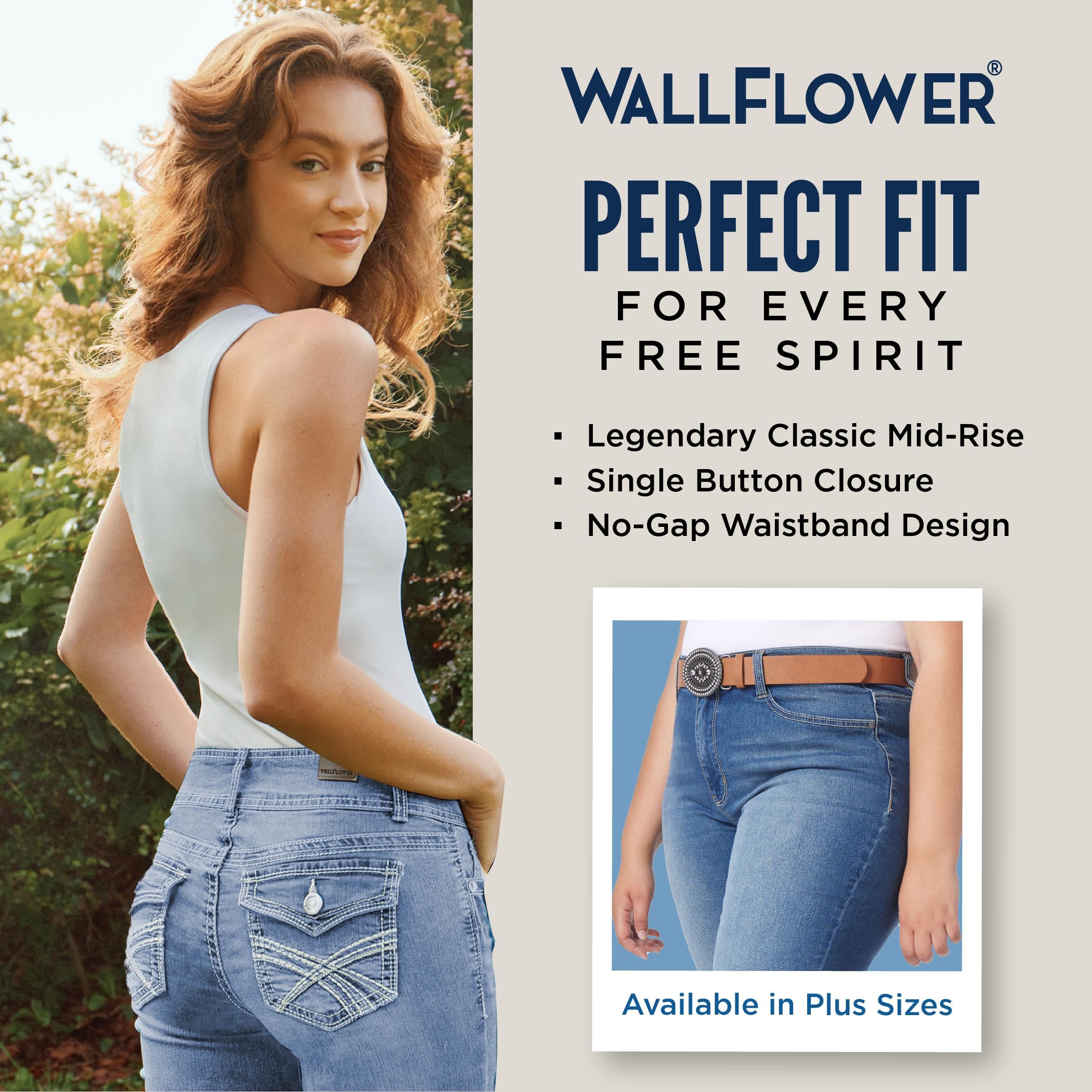 WallFlower Women's Legendary Slim Bootcut Mid-Rise Belted Insta Stretch Juniors Jeans (Standard and Plus), Tiffany, 11
