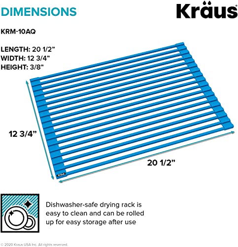 Kraus KRM-10NB Kore Multipurpose Over-Sink Roll-Up Dish Drying Rack, 21 Inch-Regular, (Cyan Blue), 20.5 L x 12.3 W