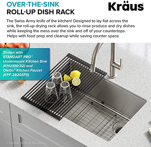 Kraus KRM-10NB Kore Multipurpose Over-Sink Roll-Up Dish Drying Rack, 21 Inch-Regular, (Cyan Blue), 20.5 L x 12.3 W