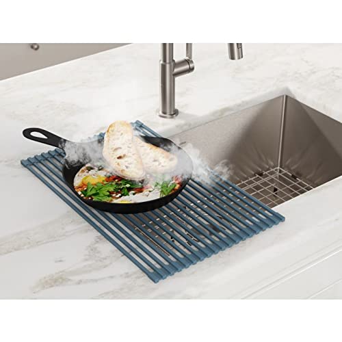 Kraus KRM-10NB Kore Multipurpose Over-Sink Roll-Up Dish Drying Rack, 21 Inch-Regular, (Cyan Blue), 20.5 L x 12.3 W