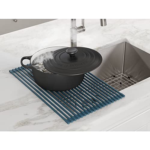 Kraus KRM-10NB Kore Multipurpose Over-Sink Roll-Up Dish Drying Rack, 21 Inch-Regular, (Cyan Blue), 20.5 L x 12.3 W